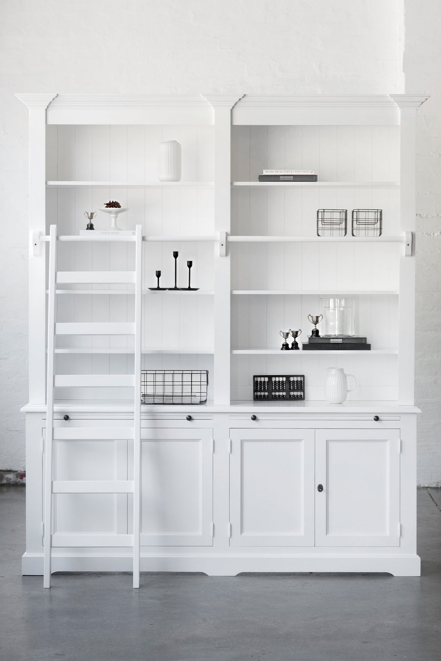 Modern Wooden Library Bookcase – Rustic Charm Interiors